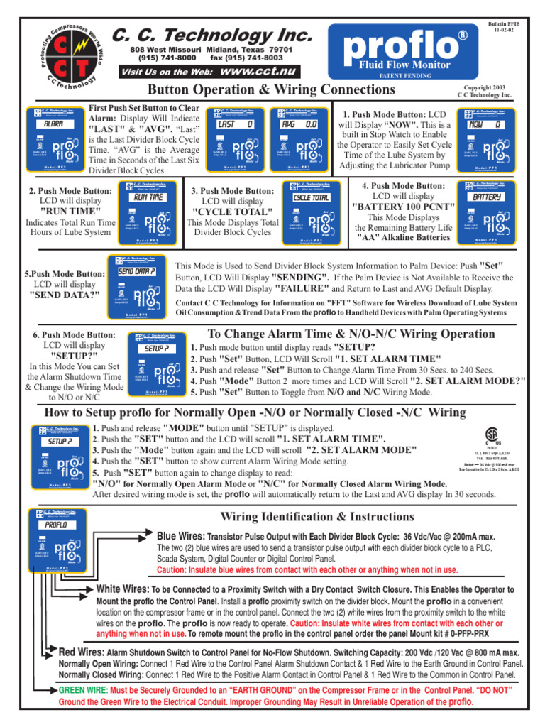 Proflo Alarm Setup & Wiring Guide | PDF | Switch | Valve