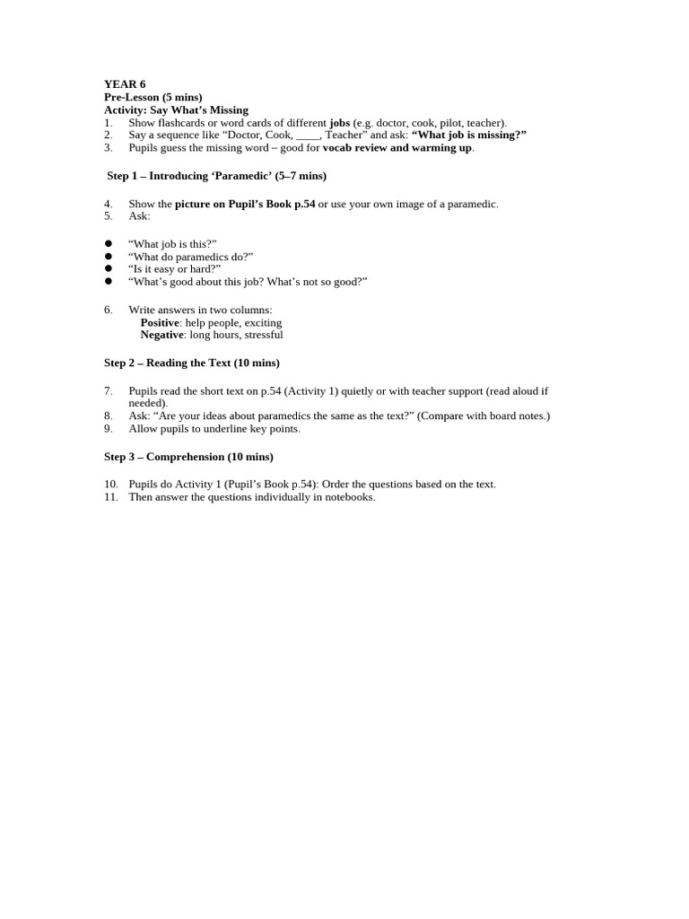 Year 6 Job and Animal Activities Guide | PDF