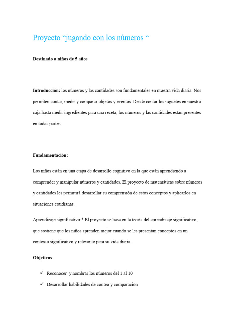 Numeros y Cantidades Proyecto NNN | PDF | Experiencia | Aprendizaje