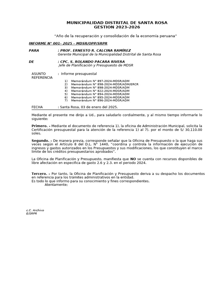 Informe 001 2025 MDSR Opp SRPR Informe | PDF