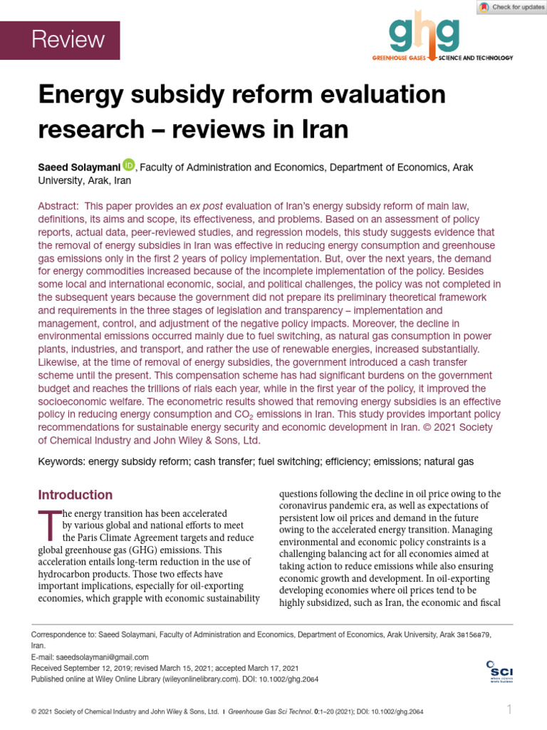Energy Subsidy Reform Evaluation Research - Reviews in Iran | PDF ...