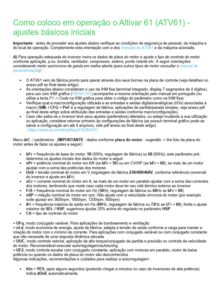 Atv61 - Parametros Basicos | PDF | Motores | Relé