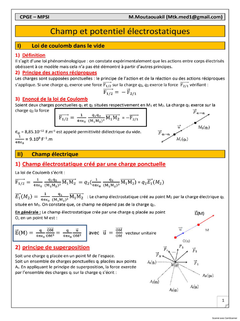 Champ Et Potentiel Électrostatiques - Cours | PDF