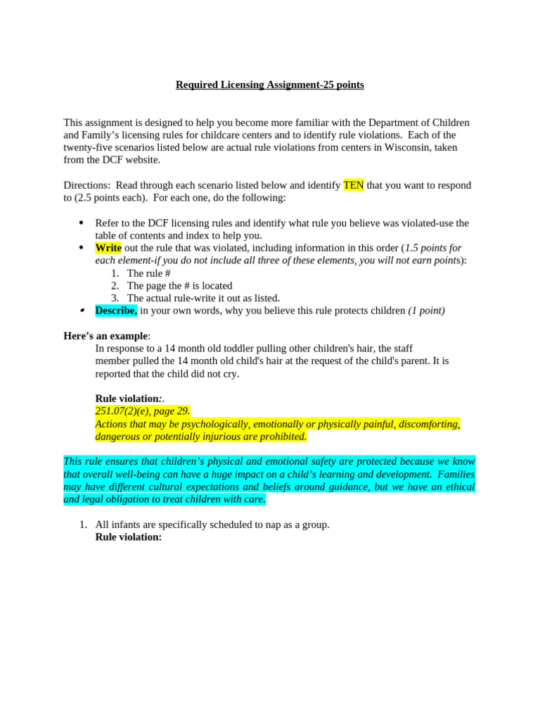 Licensing Scenario Required Assignment Revised | PDF | Childhood | Youth