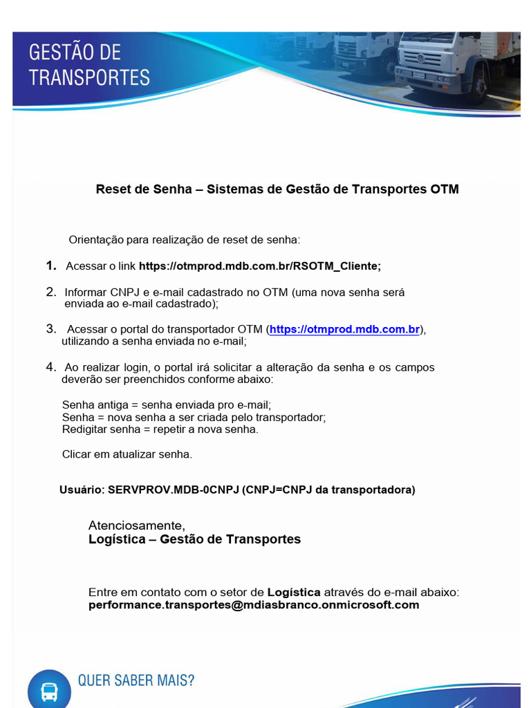 Reset de Senha OTM - Nova Versão. 23 | PDF