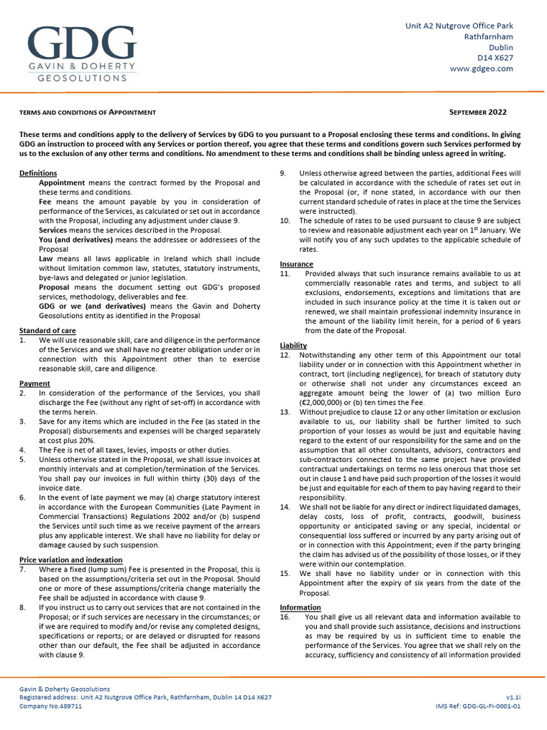 GDG TCs Ireland | PDF | Breach Of Contract | Tort