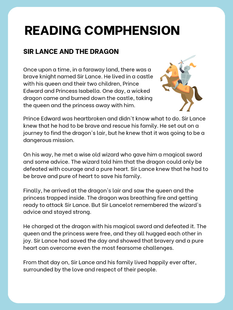 Blue Fun Narrative Reading Comprehension Worksheets | PDF