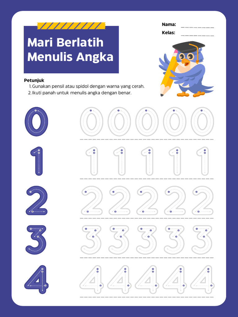 Lembar Kerja Tracing Angka 1-10 | PDF