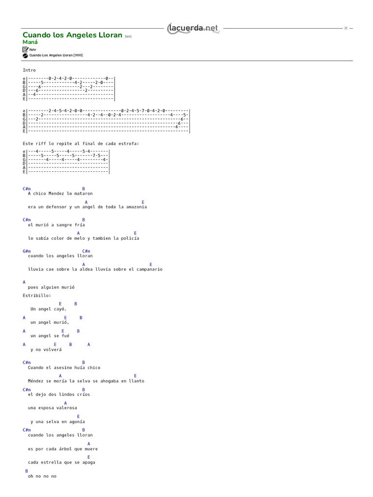 CUANDO LOS ANGELES LLORAN, Maná - Tablatura | PDF