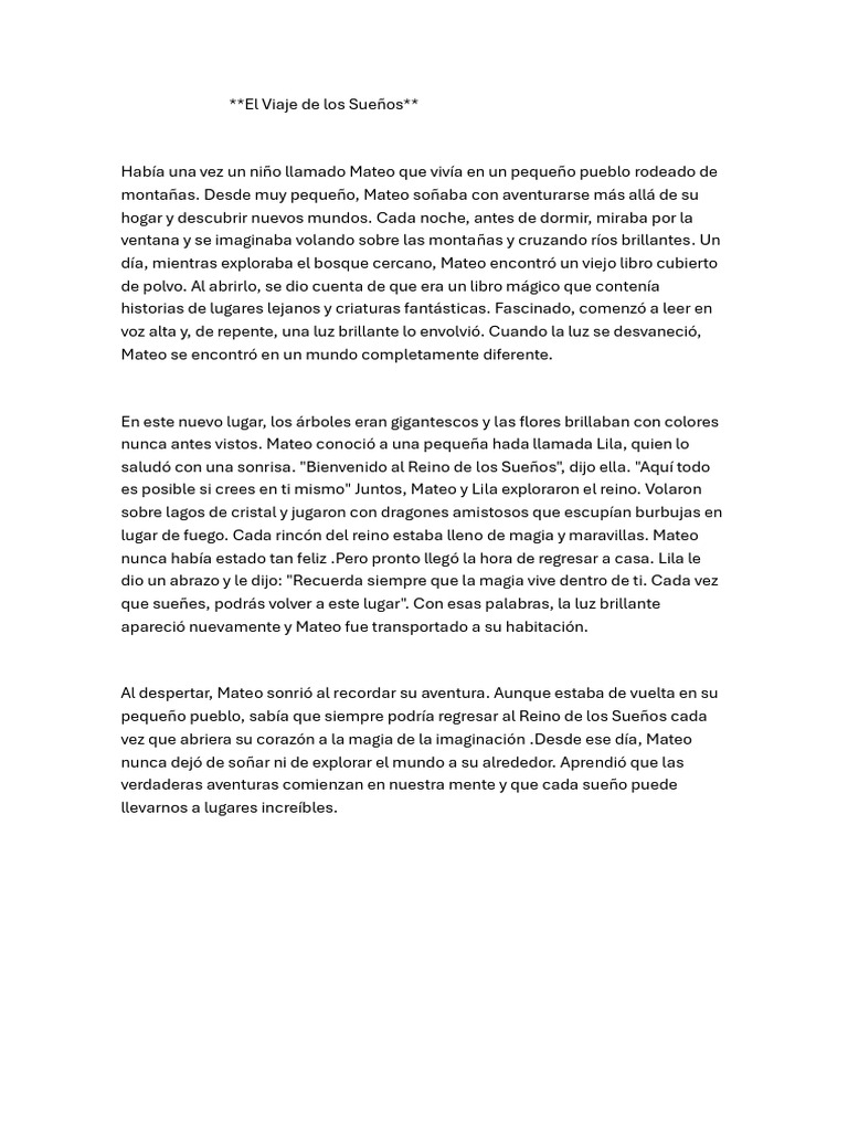 El Viaje de los Sueños de Mateo | PDF
