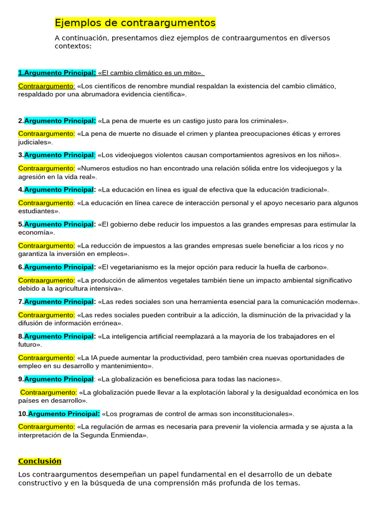 Contraargumentos 10 Ejemplos | PDF | Inteligencia artificial ...