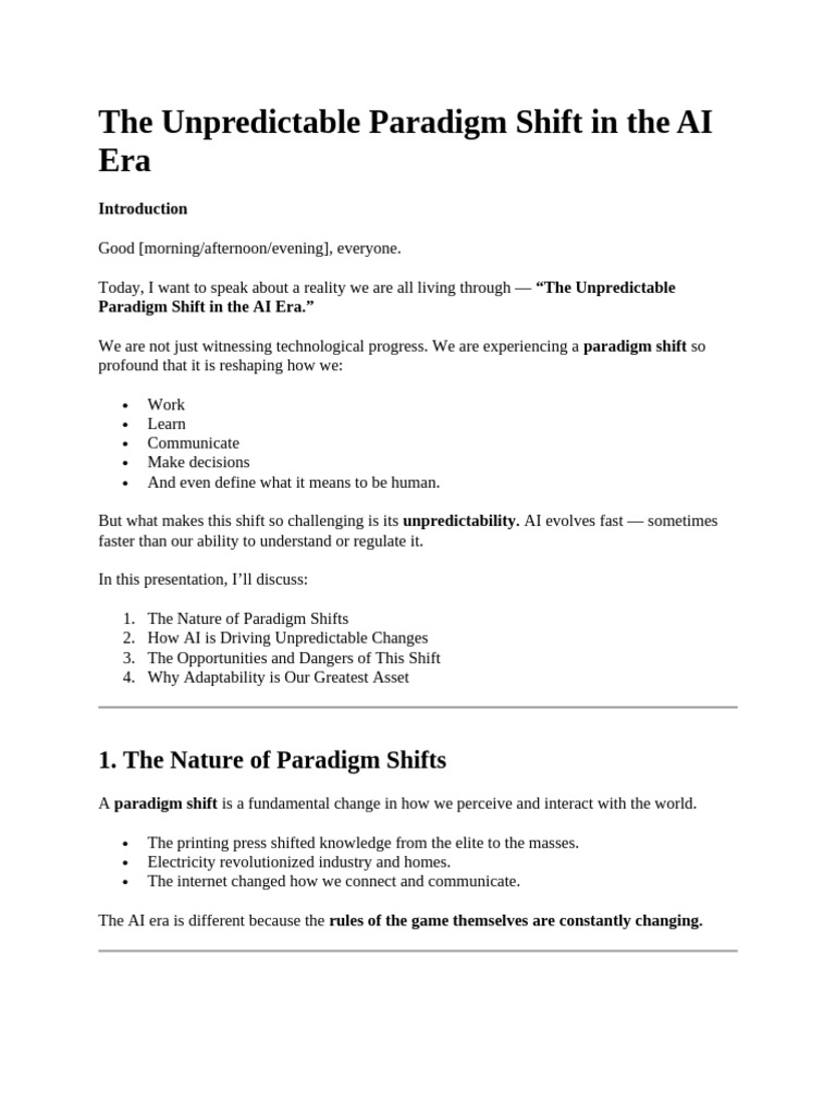Unpredictable AI Paradigm Shift Explained | PDF | Artificial ...