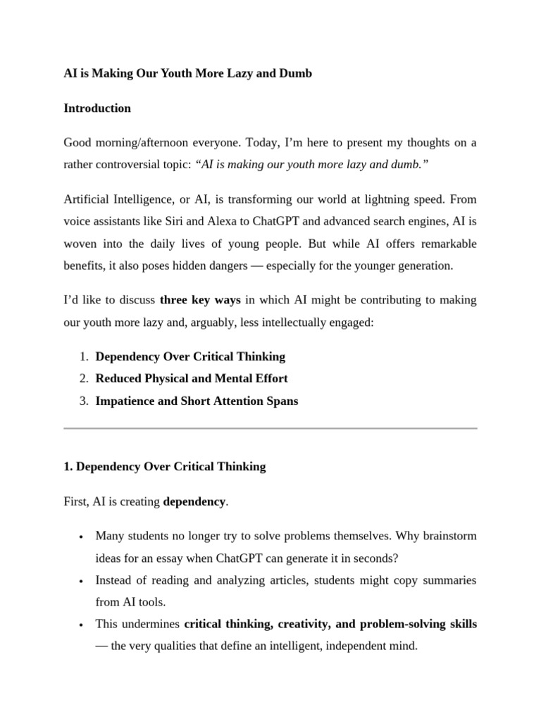 AI Is Making Our Youth More Lazy and Dumb | PDF | Intelligence (AI ...