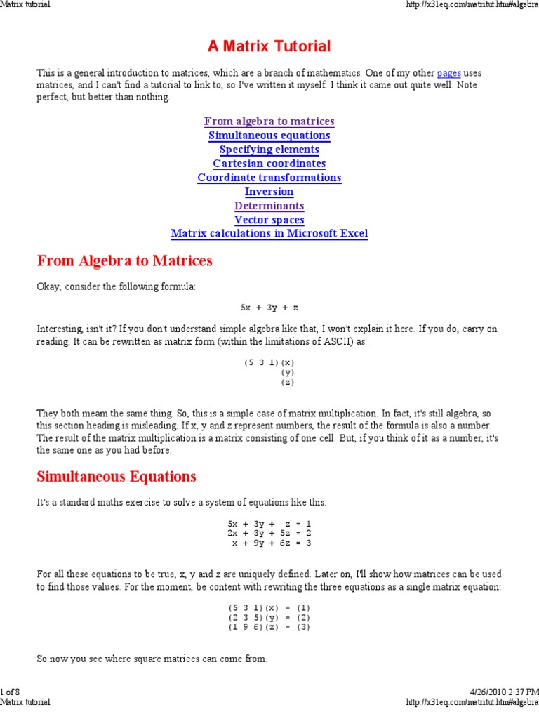 Matrix Tutorial | PDF | Determinant | Matrix (Mathematics)