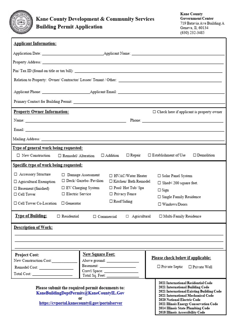 Kane County Building Permit Application | PDF