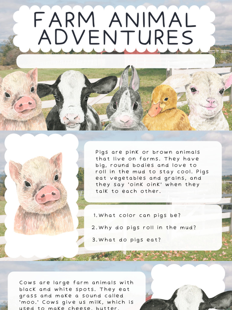 Farm Animal Reading Comprehension Presentation in Neutral Watercolor ...
