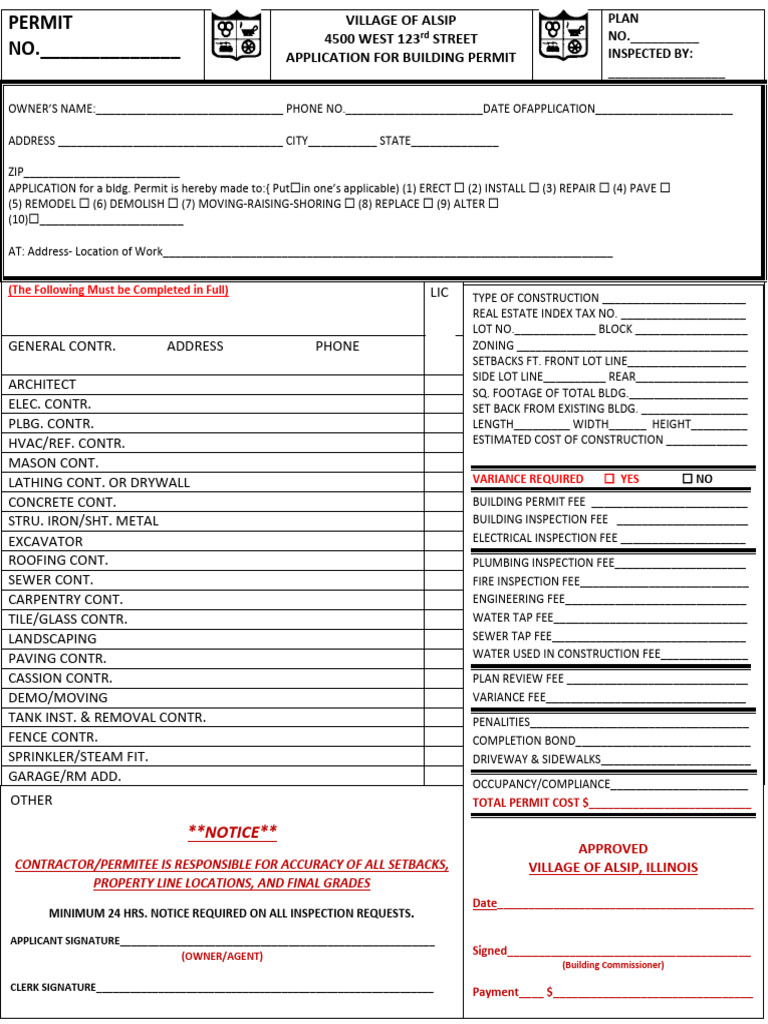 Application For Building Permit - Editable | PDF | Building | Real Estate