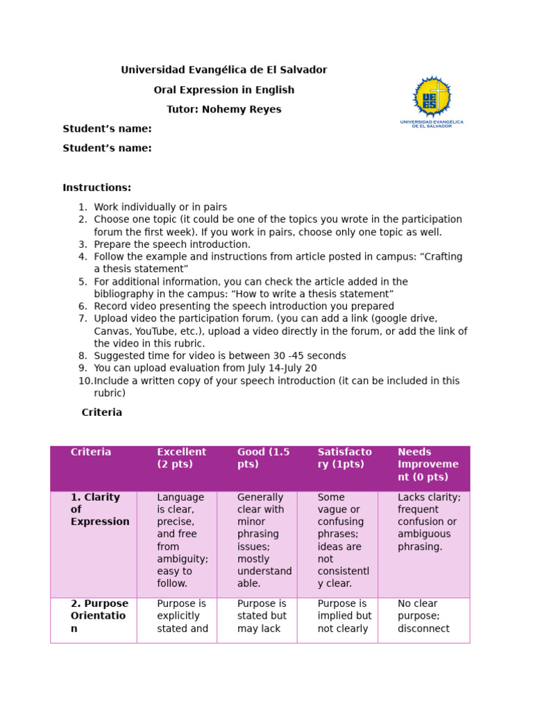 Oral Expression Speech Guidelines | PDF | Human Communication