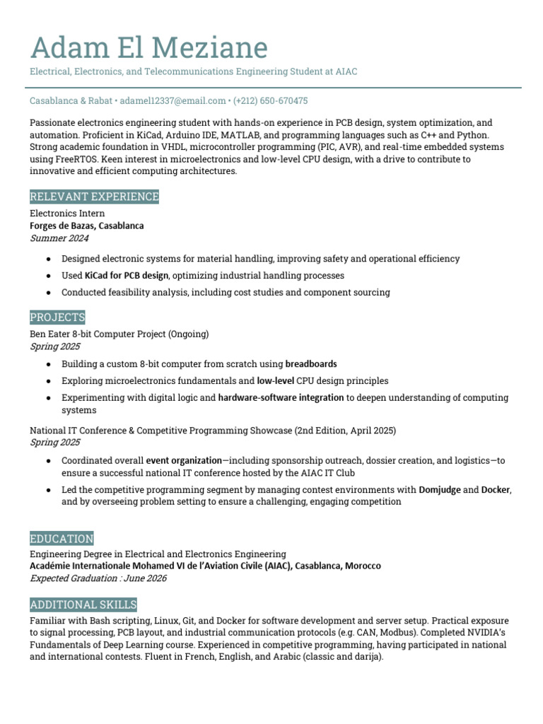 Adam El Meziane: Electronics Engineering Profile | PDF