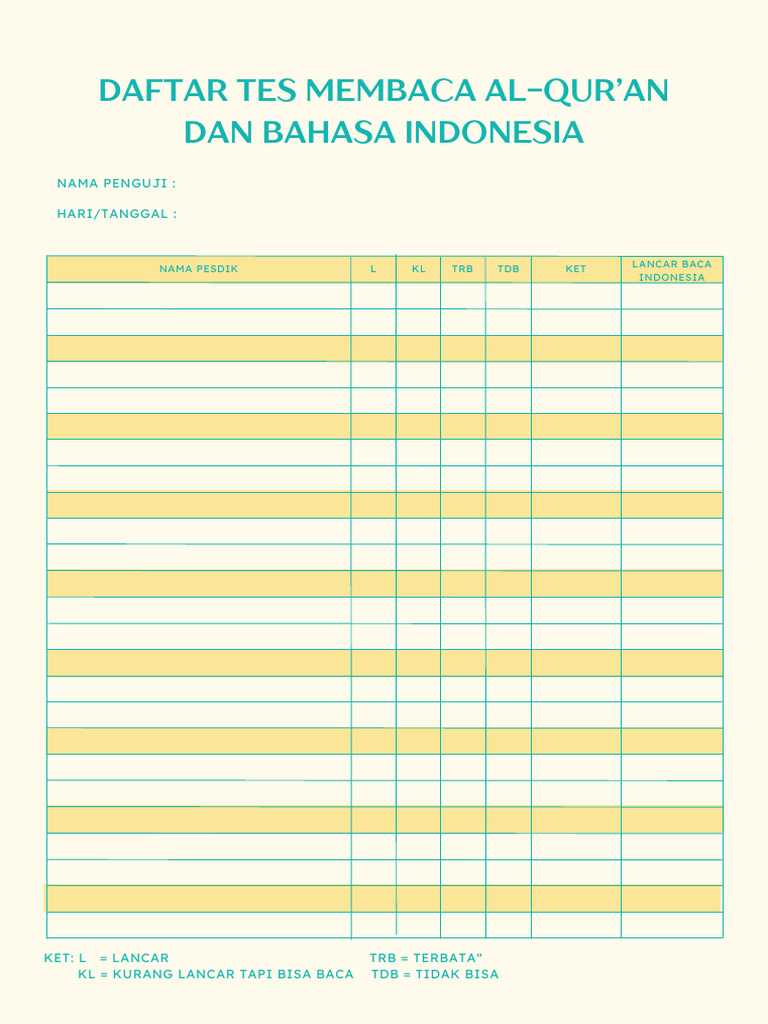 Absensi Untuk Tes Membaca | PDF