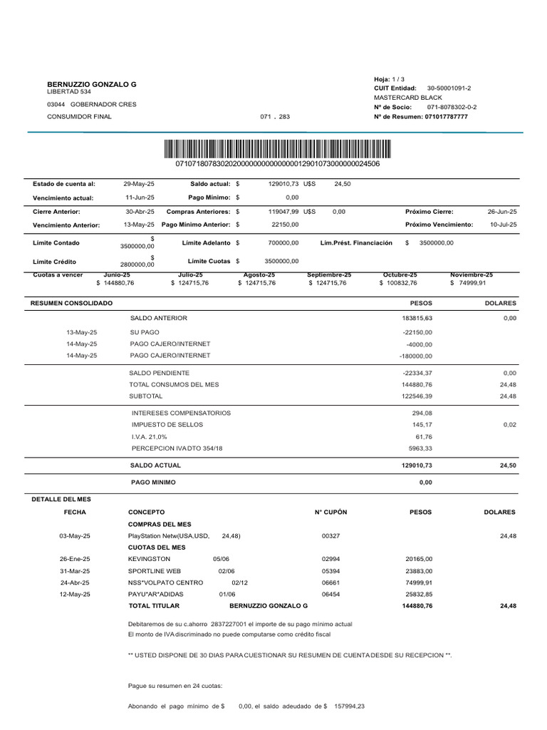 Resumen de Cuenta Mastercard Black | PDF | Bancos | Crédito