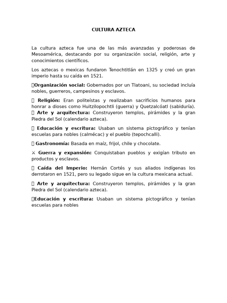 Cultura Azteca: Organización y Legado | PDF