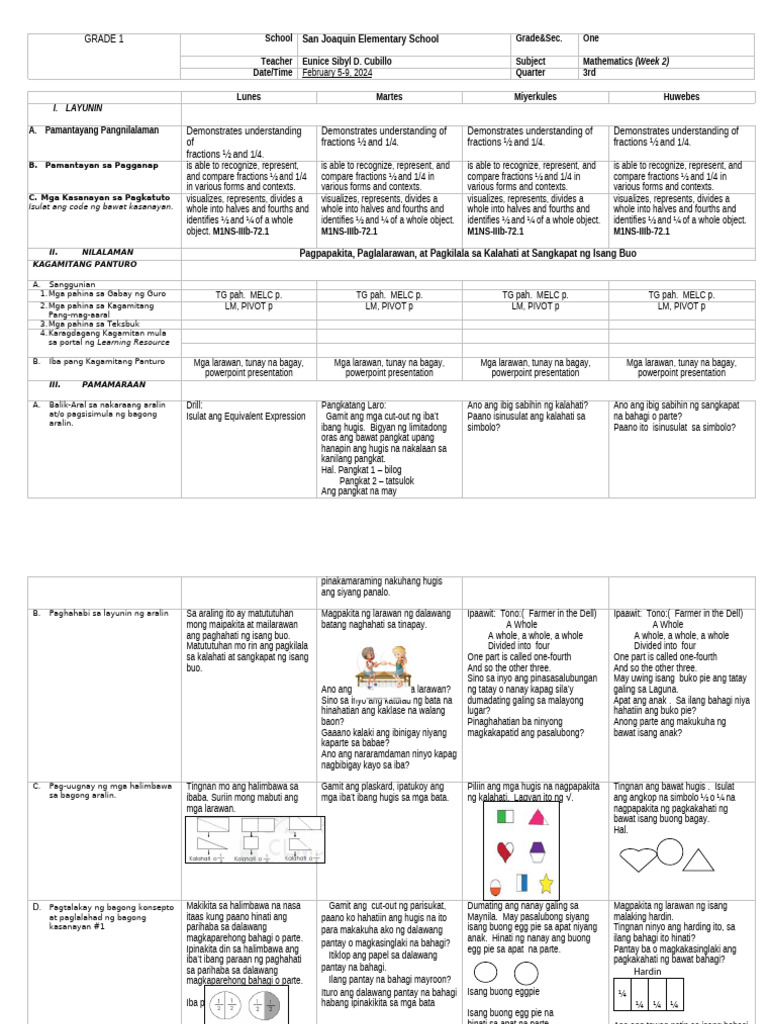 q3 DLL Math1 Week 2 (M-TH) | PDF