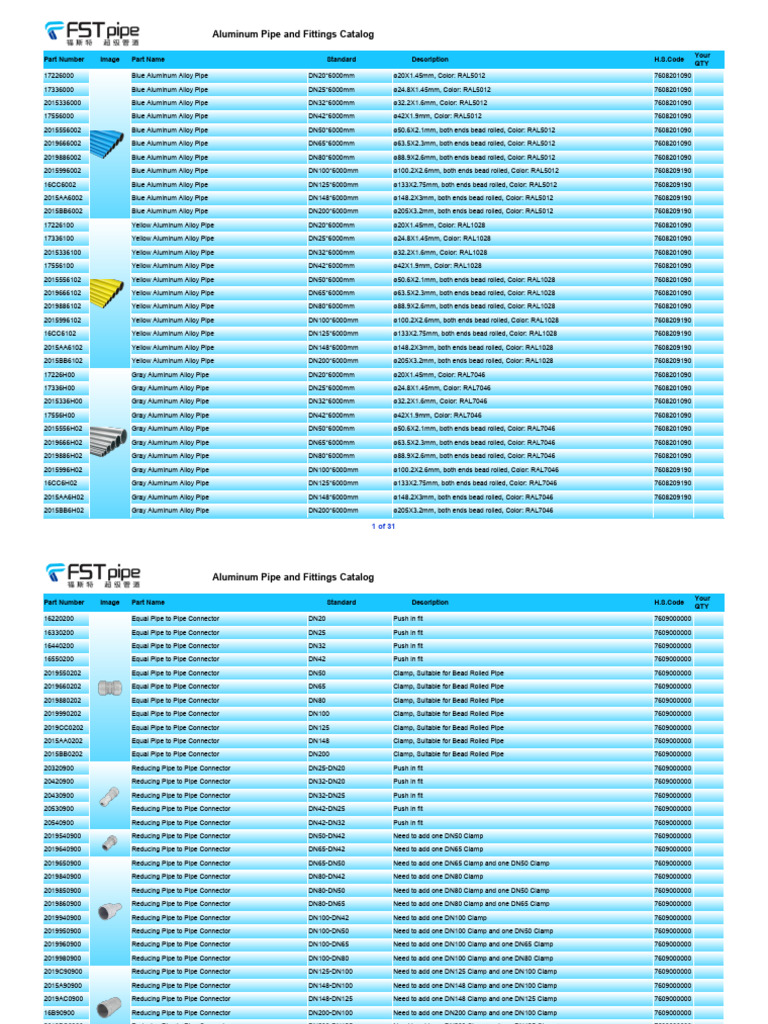 FST PIPE Catalog of Aluminum Pipe-Fittings | PDF | Pipe (Fluid ...