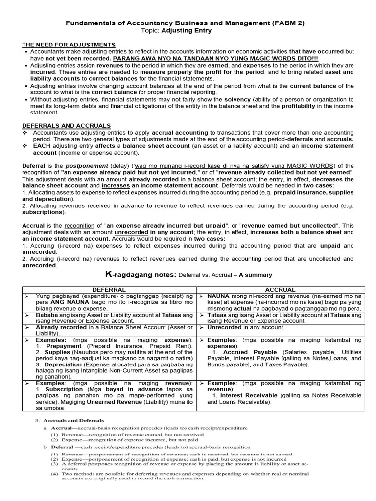 FABM 2 Handout Adjusting Entries | PDF | Debits And Credits | Depreciation