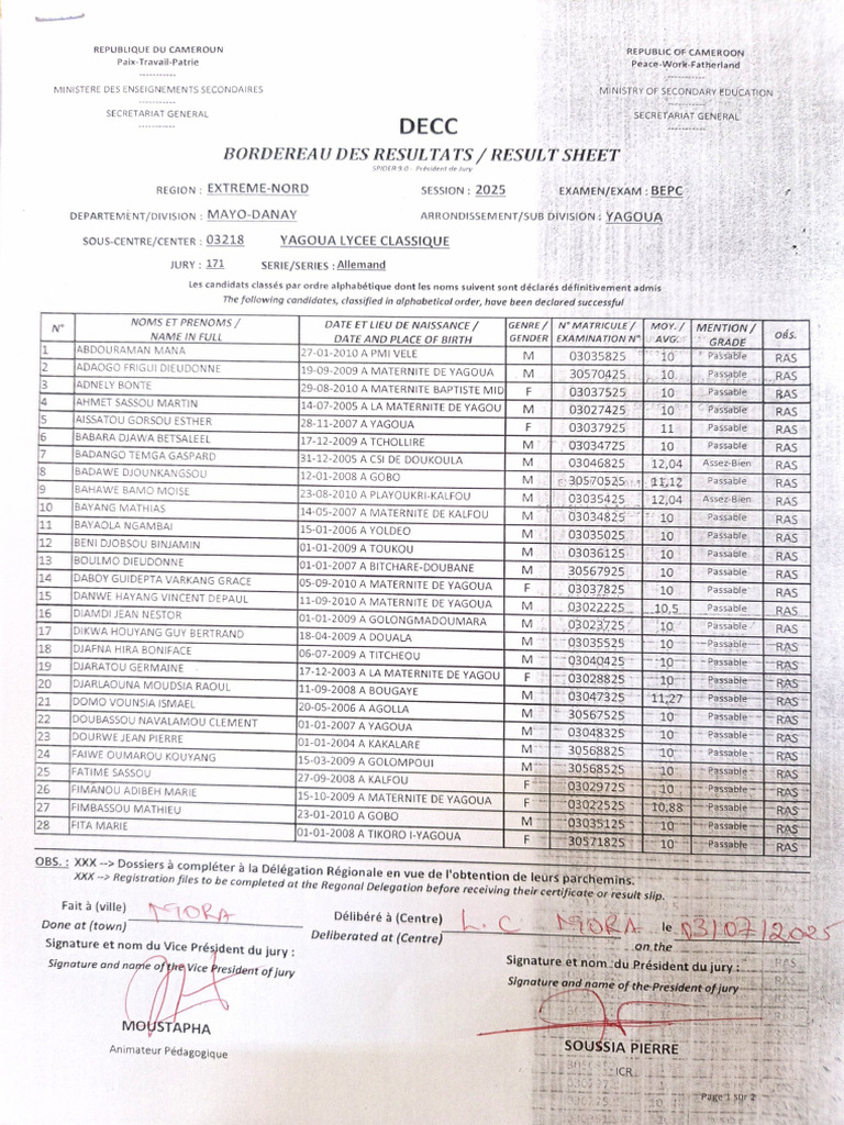 Bepc 2025 Md Yagoua Lyc蒃 Classique | PDF