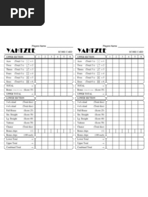 Hojas De Puntuación De Yahtzee Para Imprimir En Formato Pdf Etiquetas