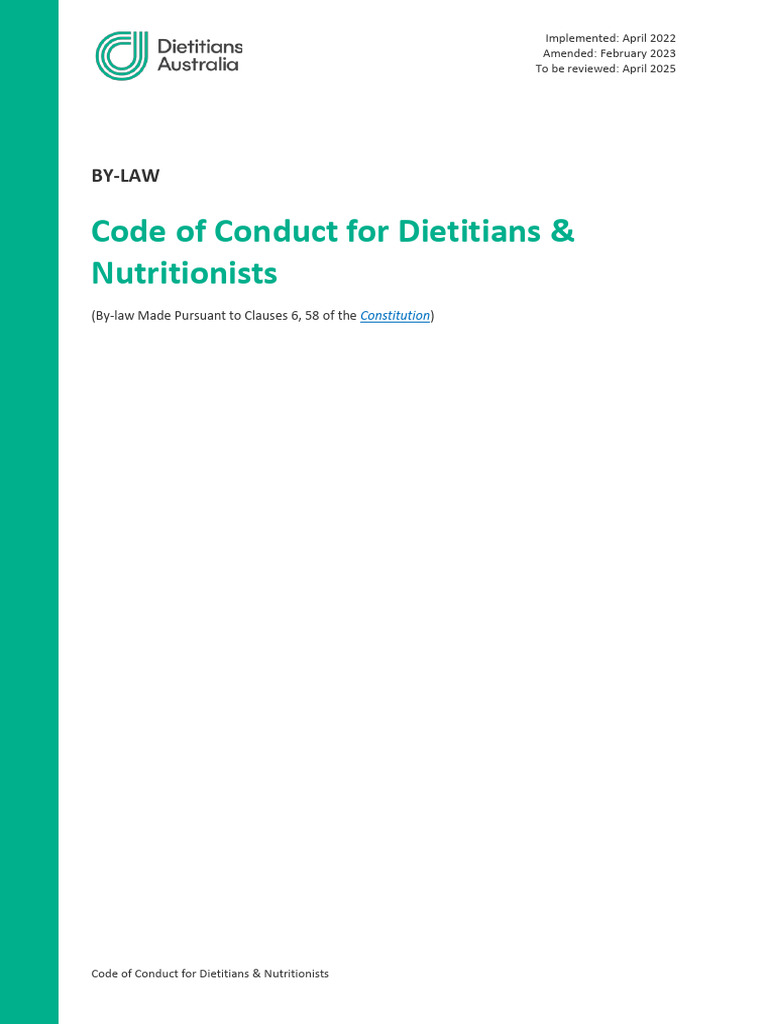 Code of Conduct For Dietitians and Nutritionists | PDF | Dietitian ...