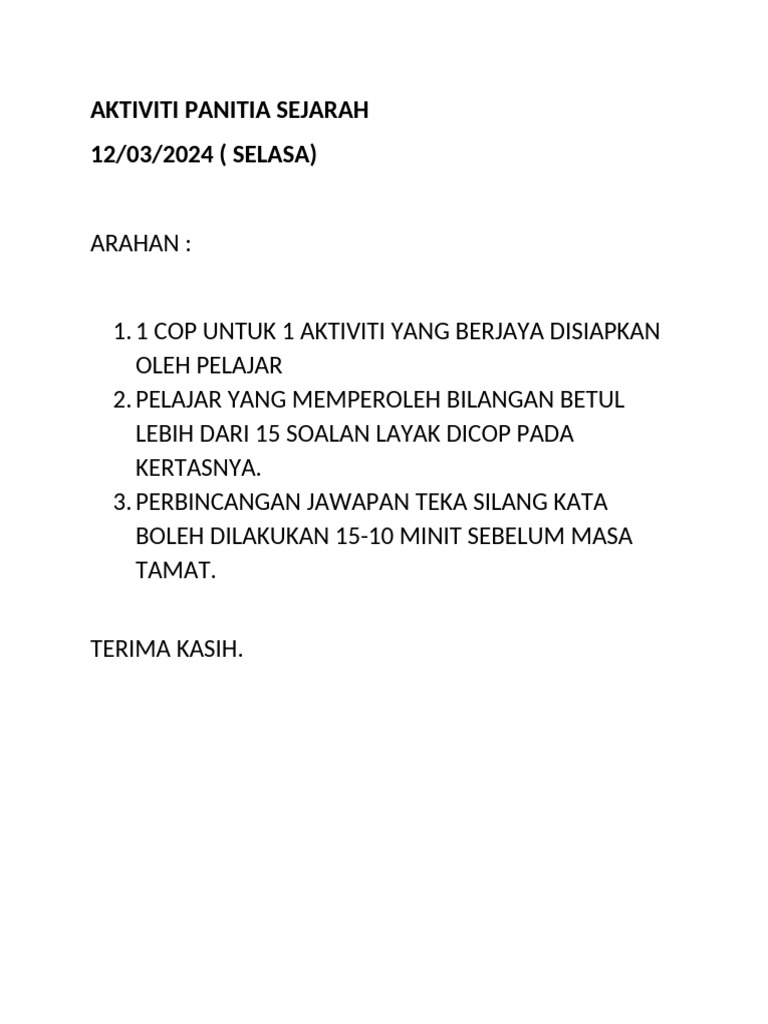 Aktiviti Panitia Sejarah | PDF