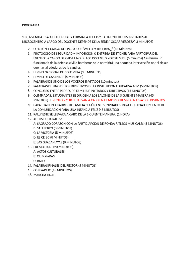 Programa Del Microcentro | PDF
