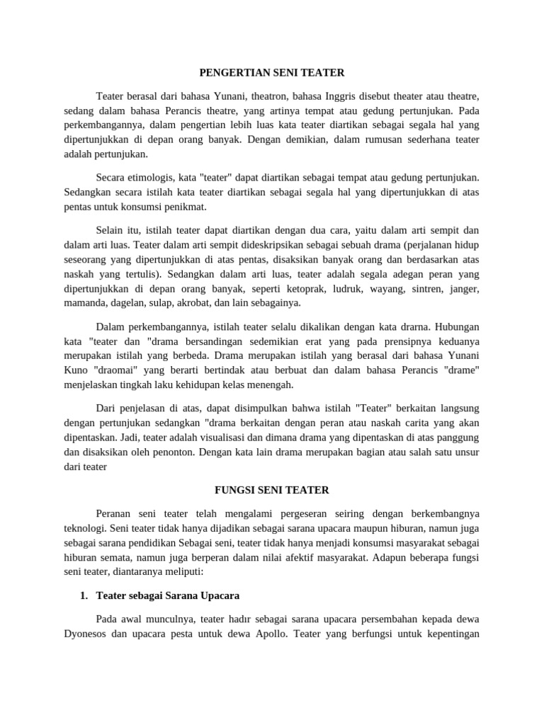 Definisi dan Unsur Seni Teater | PDF