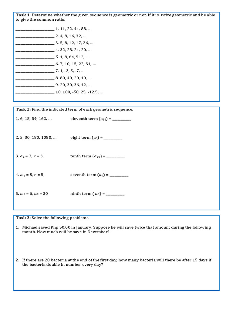 Exercises On Geometric Sequence | PDF