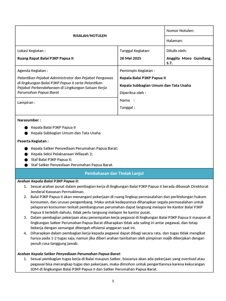 2025 05 26 - Notulensi Rapat Pegawai 2025 | PDF