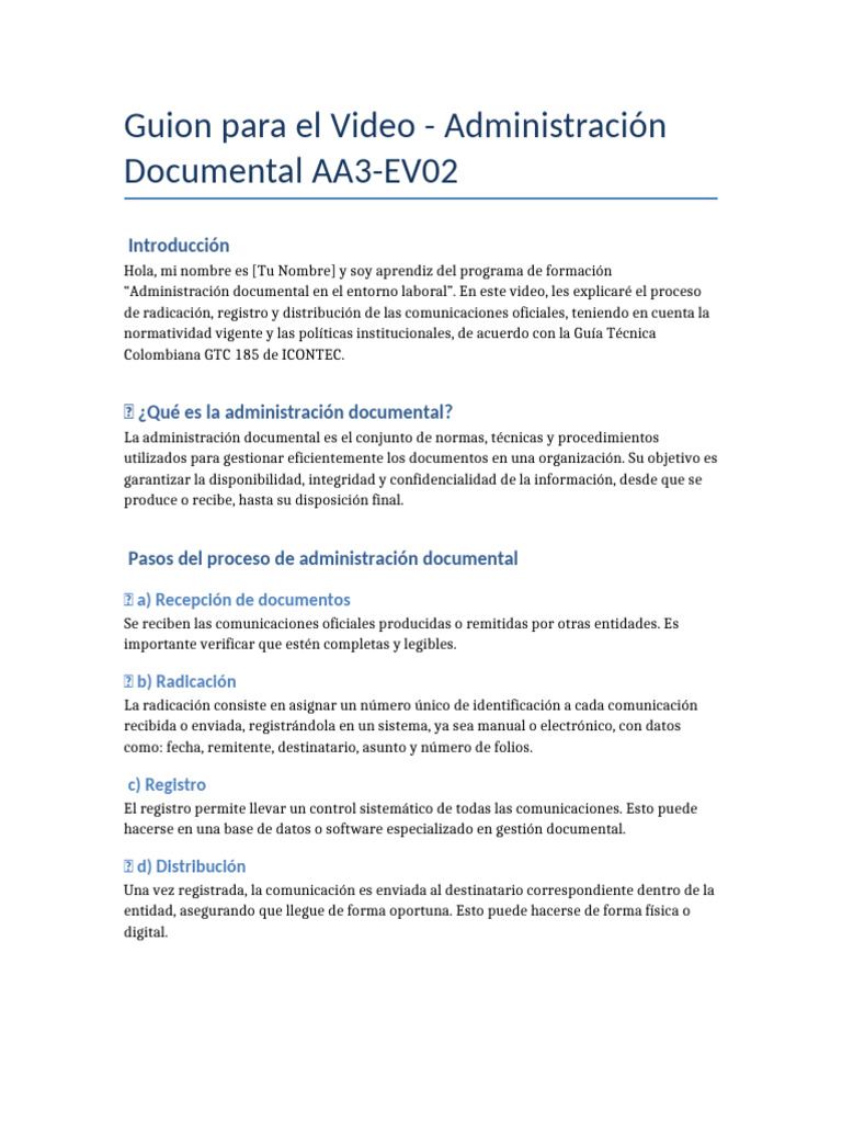 Guion Video Administracion Documental | PDF | Gestión de registros | Informática