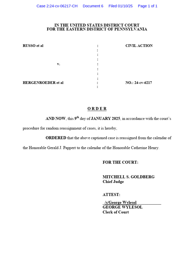 Case Reassignment Order: Russo v. Hergenroeder | PDF