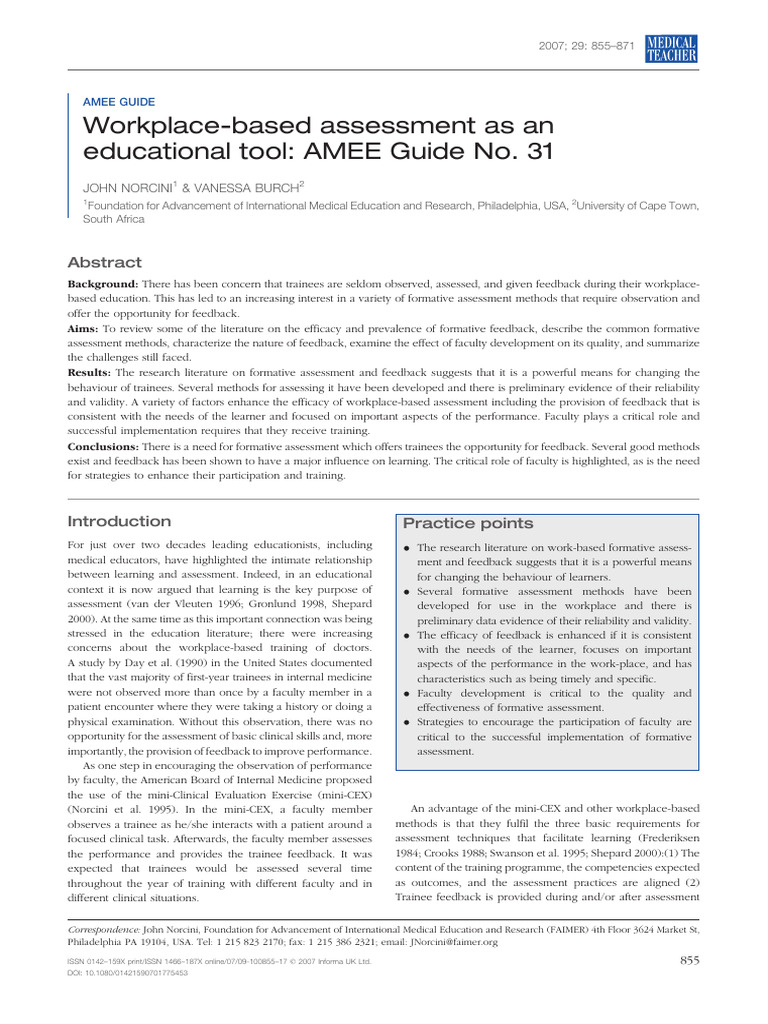 Workplace-Based Assessment Insights | PDF | Educational Assessment ...