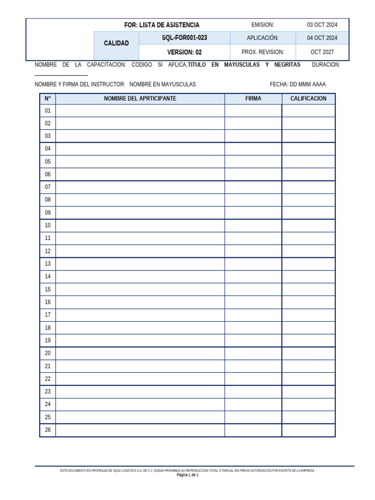 SQL-pno001-023 Lista de Asistencia | PDF