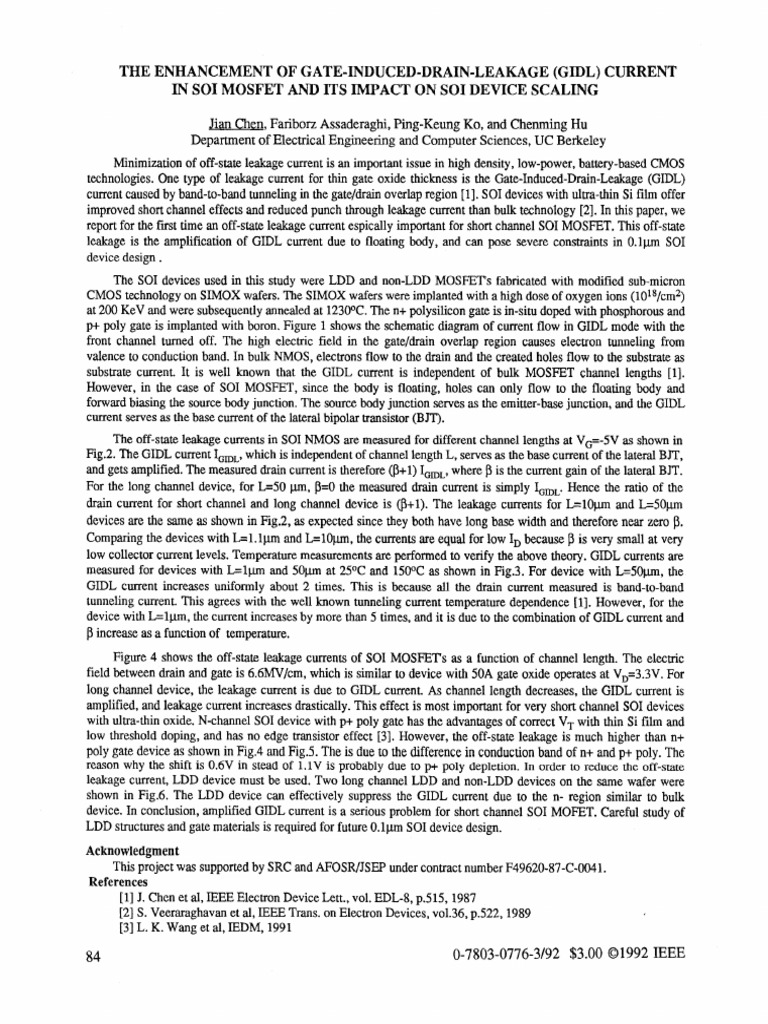 CHE92 - The Enhancement of Gate-Induced-Drain-Leakage (Gidl) | PDF