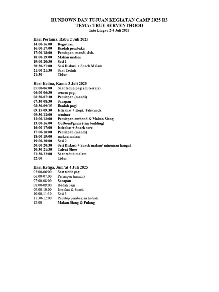 Rundown Camp 2025 R3: True Serventhood | PDF