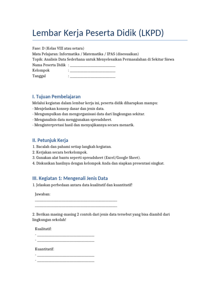 LKPD Analisis Data Mendalam | PDF