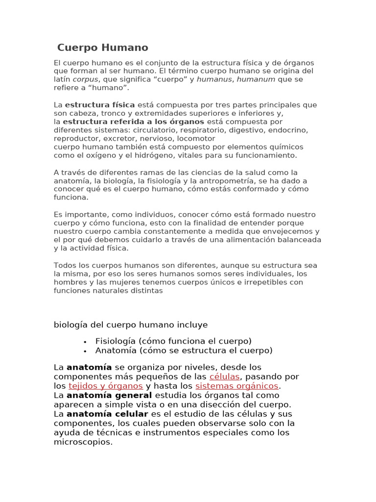 Estructura y Función del Cuerpo Humano | PDF | Anatomía | Cuerpo humano