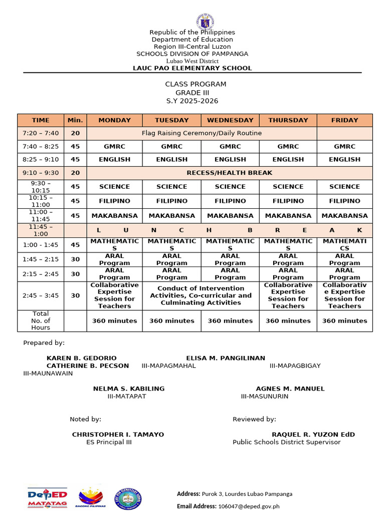 Grade 3 Class Program 2025 2026 | PDF | Philippines