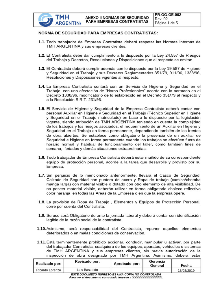 Anexo II PRGGGE002 Normas de Seguridad para Empresas Contratistas | PDF | Residuos | Business