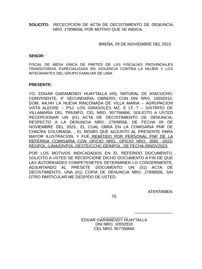 Solicitud Comisaria | PDF