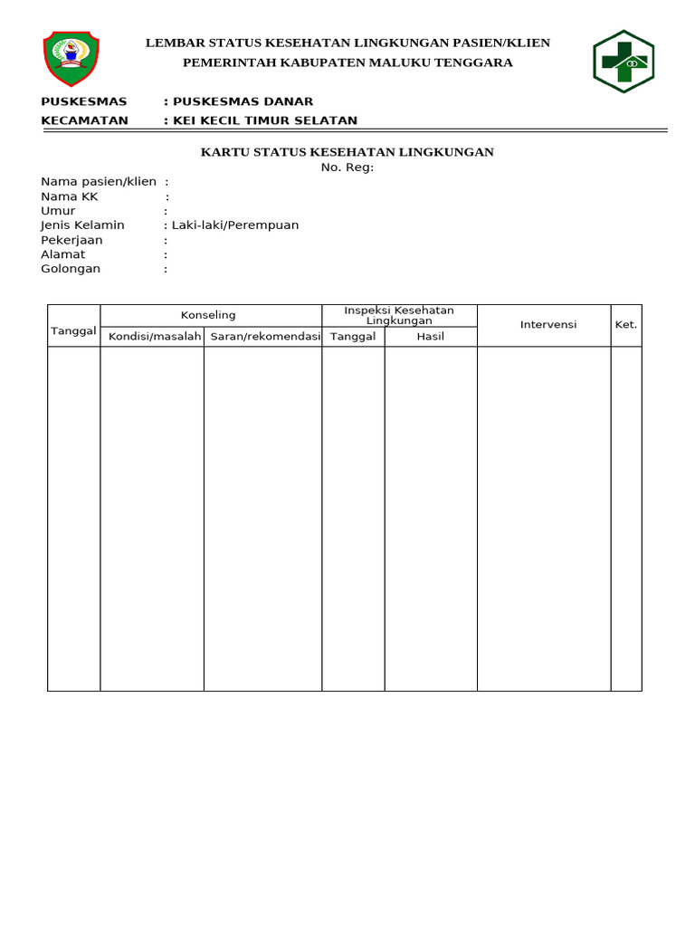Lembar Status Kesehatan Lingkungan Pasien | PDF