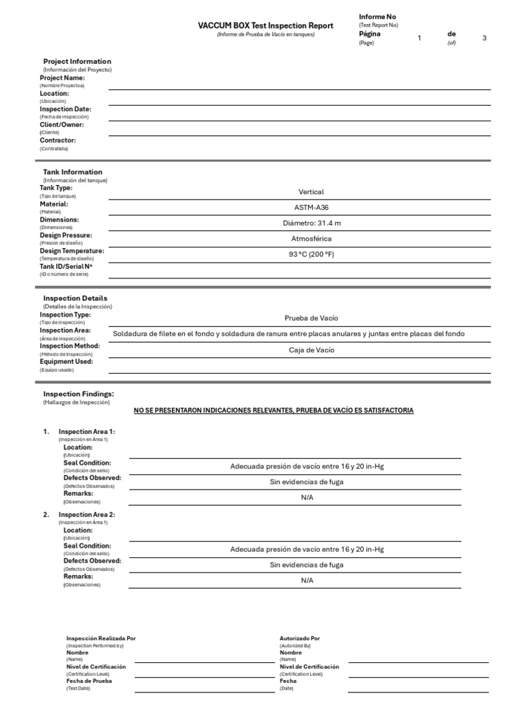 Formato Prueba Vacío | PDF | Procesos industriales | Presión